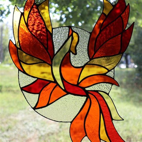 Phoenix Large Stained Glass Suncatcher By Mrhi Etsy