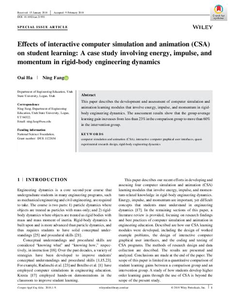 Pdf Effects Of Interactive Computer Simulation And Animation Csa On