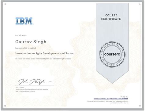 Coursera Certificate Agile Tools Agile Methodologies Scrum Ibm Gaurav Singh