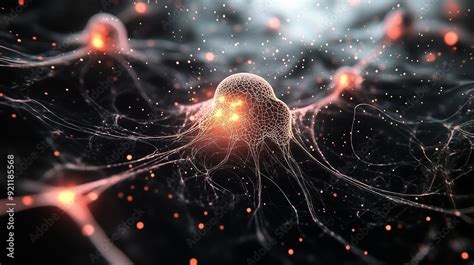 Microscopic View Of Neurons Brain Connections Synapses Communication And Cerebral Stimulus