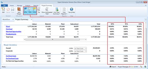project summary dt tc and cv columns