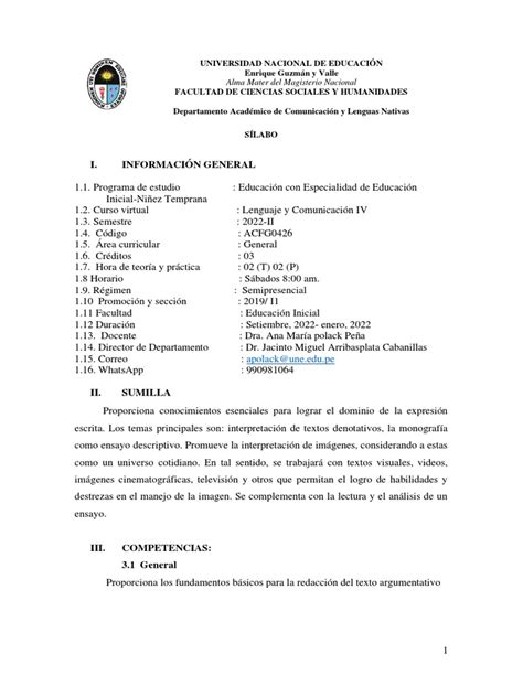 Silabo Lenguaje Iv 2022 2 C1 Pdf Evaluación Cuestionario