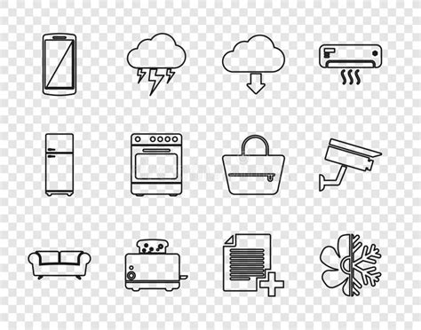 Set Line Sofa Air Conditioner Cloud Download Toaster With Toasts Smartphone Mobile Phone
