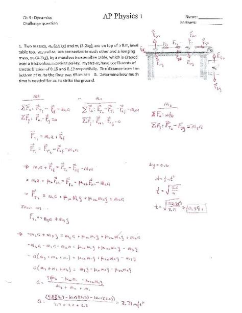 Challenge Questions Two Ap Or Honors Physics Dynamics Forces
