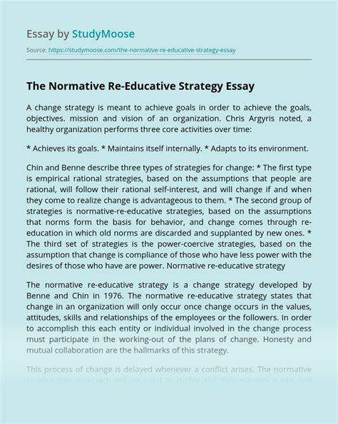 The Normative Re Educative Strategy Free Essay Example Essay Examples