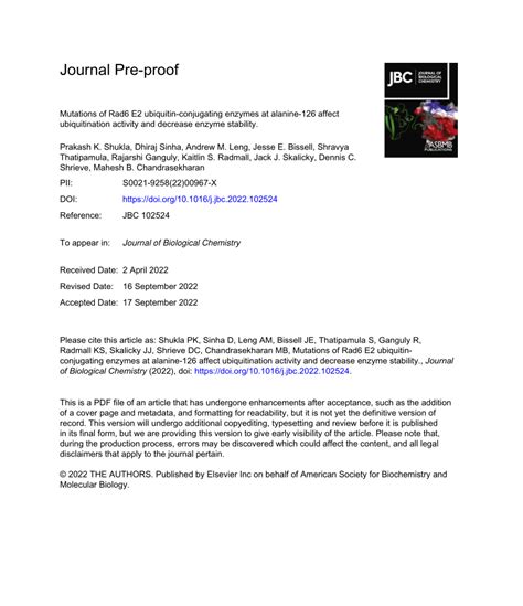 Pdf Mutations Of Rad6 E2 Ubiquitin Conjugating Enzymes At Alanine 126