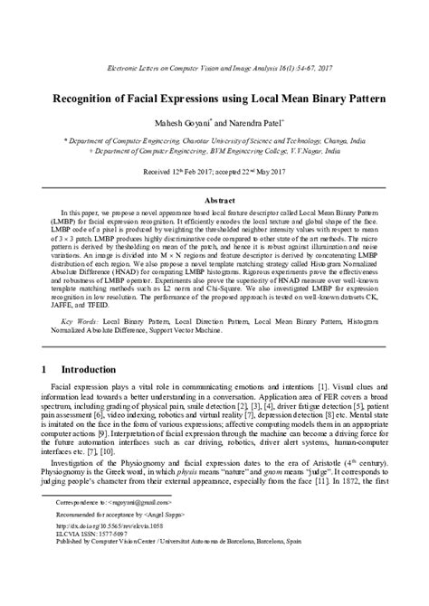 Pdf Recognition Of Facial Expressions Using Local Binary Patterns Of