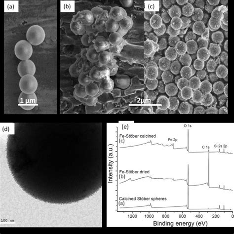 sem image a calcined sio2 b dried fe sio2 c calcined fe sio2
