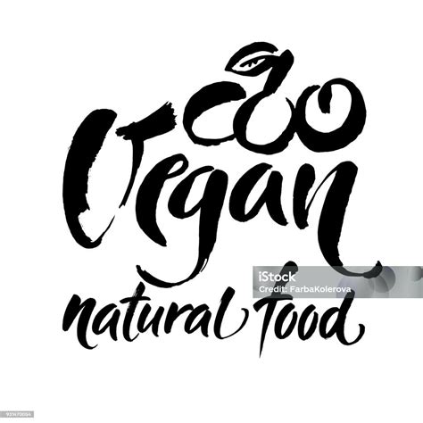 채식 천연 음식입니다 레스토랑 카페 메뉴 라벨 로고 배지 스티커 또는 아이콘에 대 한 글자 손으로 서 예 및 인쇄 상의 벡터 일러스트 레이 션 0명에 대한 스톡 벡터 아트