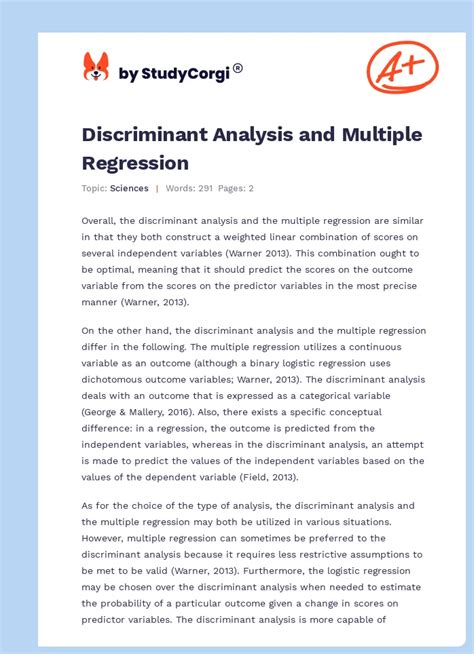 Discriminant Analysis And Multiple Regression Free Essay Example