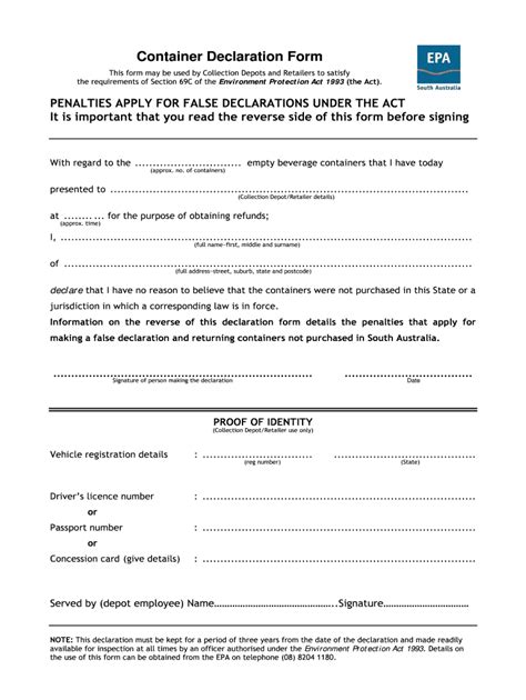 Fillable Online Container Declaration Form Container Declaration Form