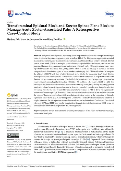 Pdf Transforaminal Epidural Block And Erector Spinae Plane Block To Manage Acute Zoster