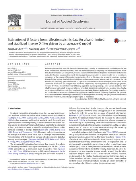 Pdf Estimation Of Q Factors From Reflection Seismic Data For A Band