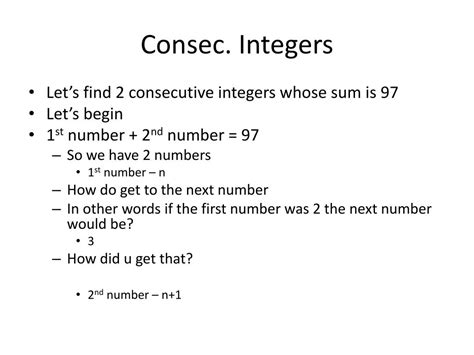 PPT Consecutive Integer PowerPoint Presentation Free Download ID 2838499
