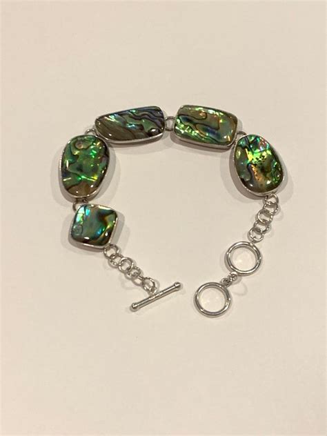 Lucas Lameth Sterling Silver Abalone Shell Link Brace Gem Lucas Lameth Sterling Silver Abalone Shell Link Brace Gem