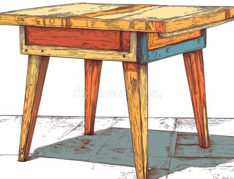 A 3d Illustration Of A Simple Table Shown In Outline Perspective With Dashed Hidden Lines