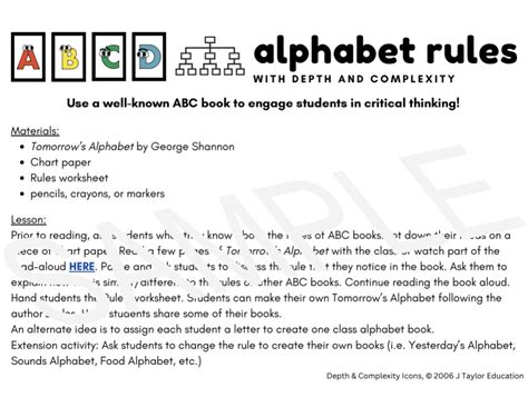 Alphabet Rules With Depth And Complexity Kinder 2nd Grade The
