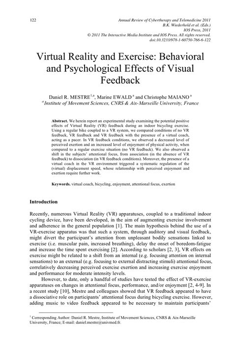 Pdf Virtual Reality And Exercise Behavioral And Psychological