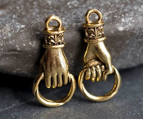 Vintage Gold Handmade Charms Hand Charm Jewelry Hand Holding Jewelry
