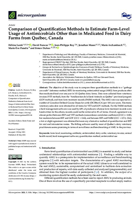 Pdf Comparison Of Quantification Methods To Estimate Farm Level Usage