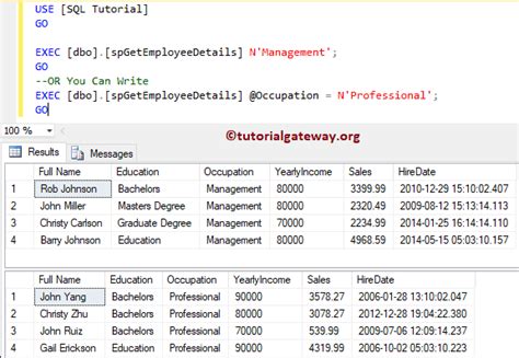 input parameters in sql stored procedure