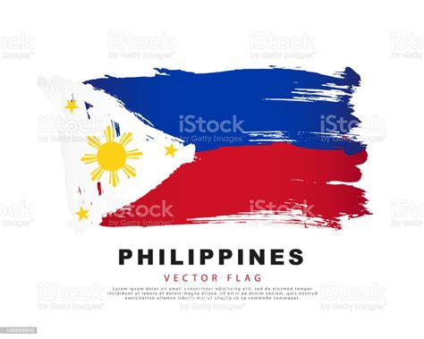 필리핀의 국기 파란색 빨간색 및 흰색 브러시 스트로크가 손으로 그려집니다 흰색 배경에 벡터 일러스트레이션 필리핀 국기에 대한 스톡 벡터 아트 및 기타 이미지 Istock