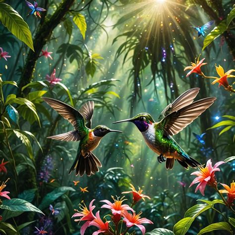 Cute Hummingbirds In The Rainforest Ai Generated Artwork Nightcafe