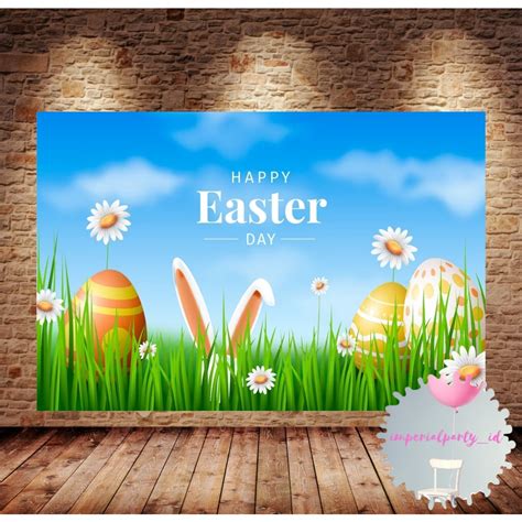 Jual Custom Backdrop Banner Spanduk Happy Easter Paskah Rabbit Egg Shopee Indonesia