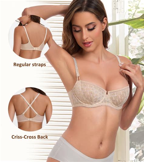 Lemorosy Womens Demi Balconette Bra 12 Cup Push Up Lace