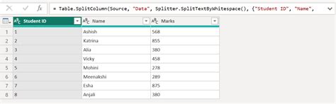 Splittersplittextbywhitespace Function In Power Query Power Bi