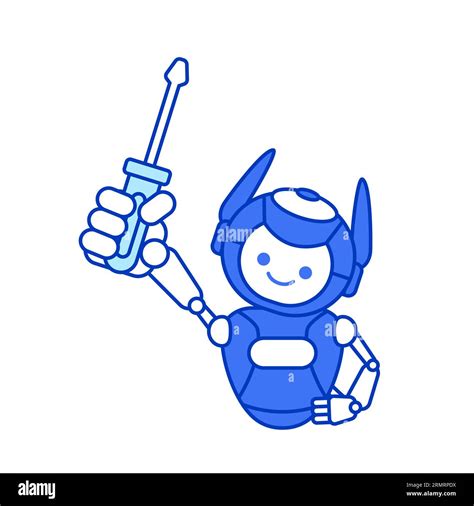 Robot Mascot Holding Screwdriver Vector Illustration Robot Character