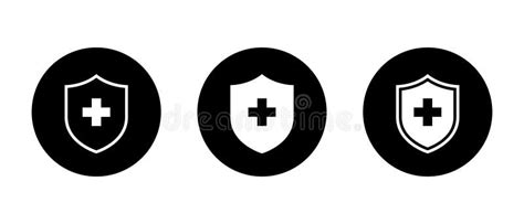 Medical Shield Protection Icon Set On Black Circle Protect Healthy