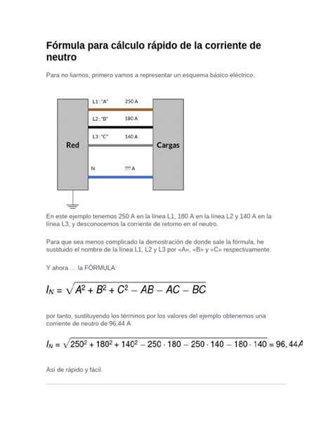 Formula Para Calculo Rapido De La Corriente De Neutro Pdf