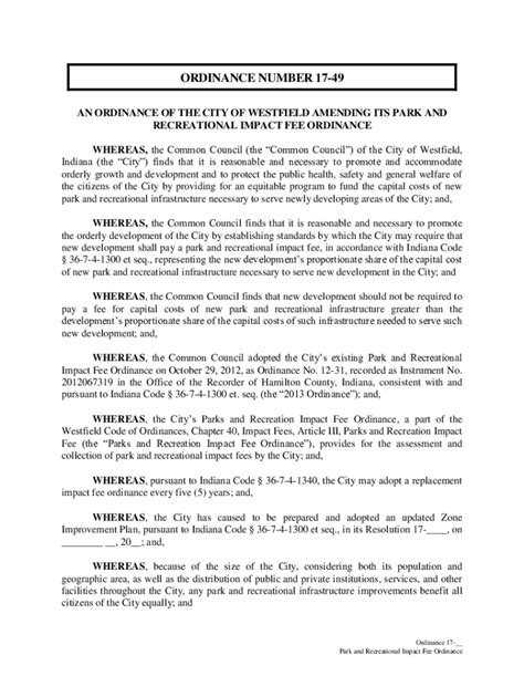 Fillable Online Impact Fee Ordinance Park And Recreational Impact Fee Fax Email Print Pdffiller