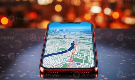Pointing Smartphone With Gps Navigation And Map Icons On Blurred Road Abstract Background Ai