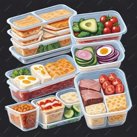 Meal Prep Container Cartoon Vector Set White Background Isolated