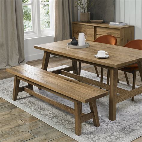 Camden Rustic Oak Bench For 4 6 Seater Dining Table Dining Bentley