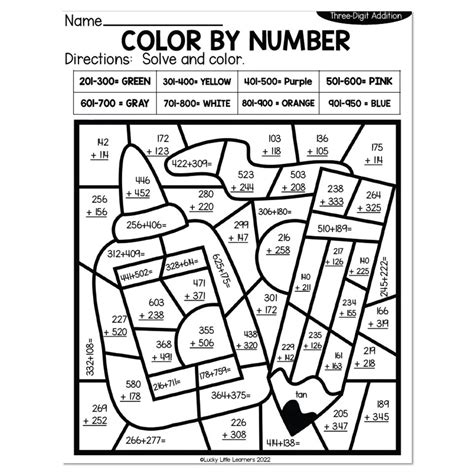 3 Digit Addition Fall Color By Number Pencil And Glue Lucky Little