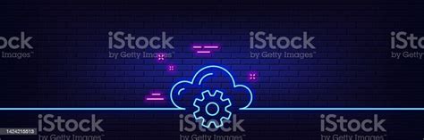 Cloud Computing Process Line Icon Internet Data Storage Sign Neon Light
