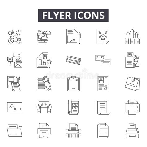 Flyer Line Icons For Web And Mobile Design Editable Stroke Signs Flyer Outline Concept
