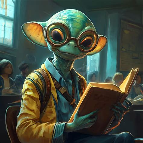 Alien Student Reading In A Classroom Premium Ai Generated Image