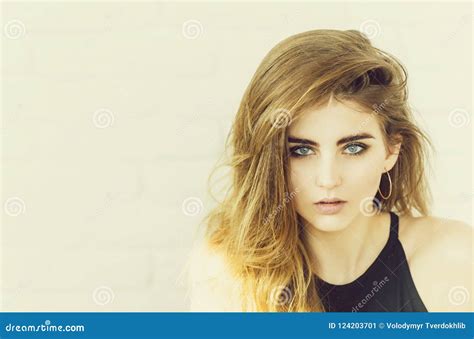 Pretty Girl With Blue Eys And Long Hair Stock Image Image Of