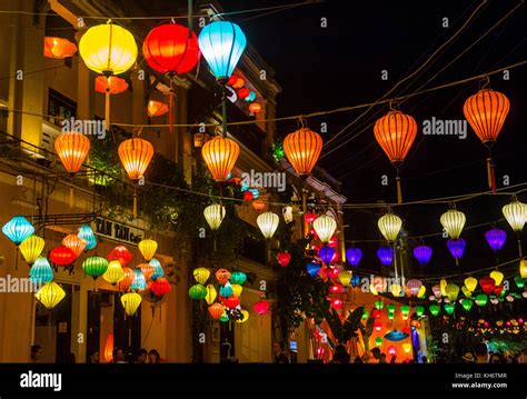 Paper Lanterns Lighted Up On The Streets Of Hoi An Vietnam During The Hoi An Full Moon Lantern
