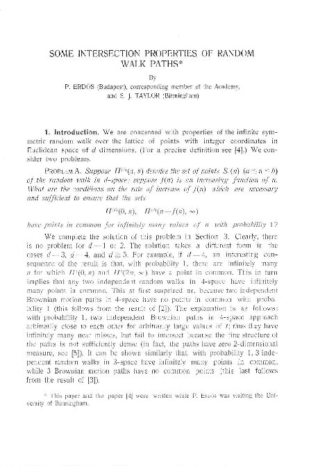 Pdf Some Intersection Properties Of Random Walk Paths