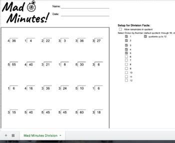 Customizable Mad Minutes Multiplication And Division By Become A Math