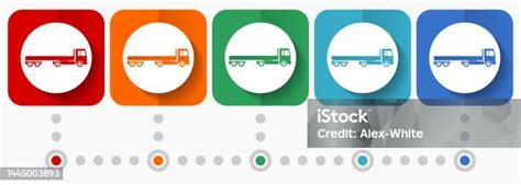 긴 세미 트레일러 운송 벡터 아이콘 인포그래픽 템플릿 5가지 색상 옵션의 평면 디자인 기호 세트가 있는 트럭 0명에 대한 스톡 벡터 아트 및 기타 이미지 Istock
