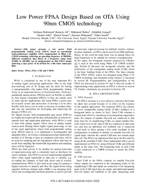 Pdf Low Power Fpaa Design Based On Ota Using 90nm Cmos Technology