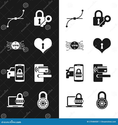 Set Heart With Keyhole Vpn Microchip Circuit Bezier Curve Lock And Smart Car Security System