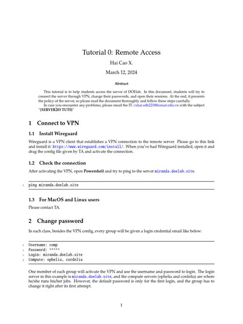 tutorial 0 remote access pdf server computing password