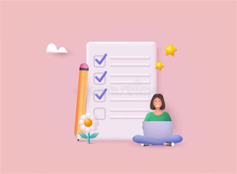 带笔记本电脑的女人列了清单 剪贴板纸张上的清单 成功完成业务任务3d Web向量 向量例证 插画 包括有 膝上型计算机 藏品 271200800